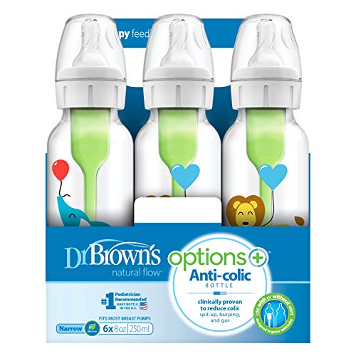 Dr. Brown’s Natural Flow® Anti-Colic Options+™ Narrow Baby Bottles 8 oz/250 mL, with Level 1 Slow Flow Nipple, 6 Pack, 0m+ Balloon Animals Gift Set