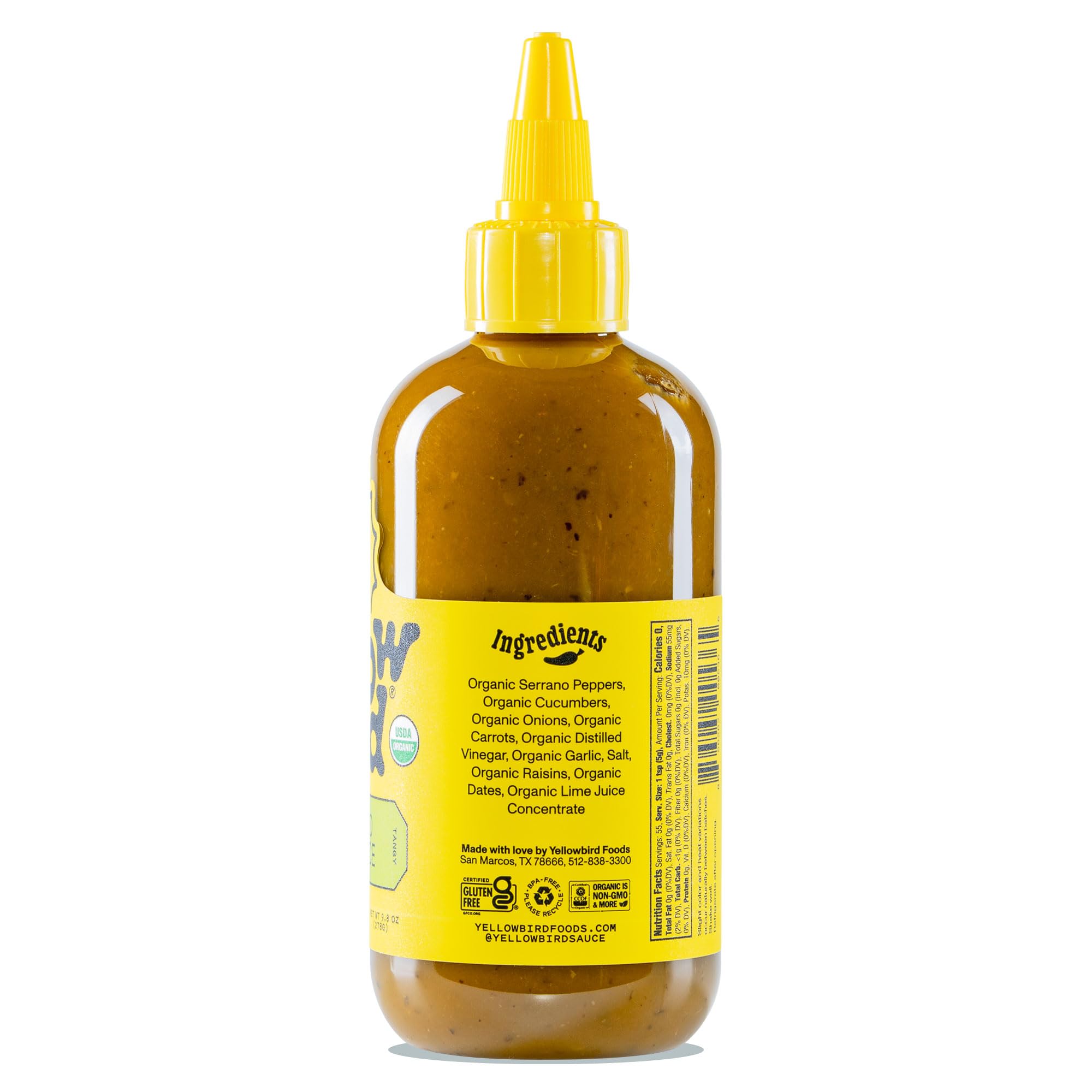 Organic Serrano Hot Sauce by Yellowbird - Organic Hot Pepper Sauce with Serrano Peppers, Cucumbers, and Lime - Plant-Based, Gluten Free, Non-GMO - Homegrown in Austin - 9.8 oz