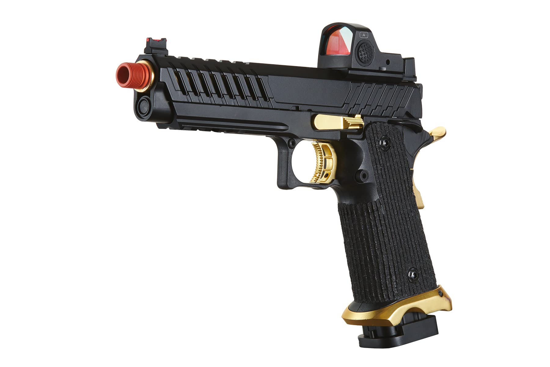 Lancer Tactical Knightshade Hi-Capa Gas Blowback Airsoft Pistol with Red Dot Mini Sight (Black/Gold)