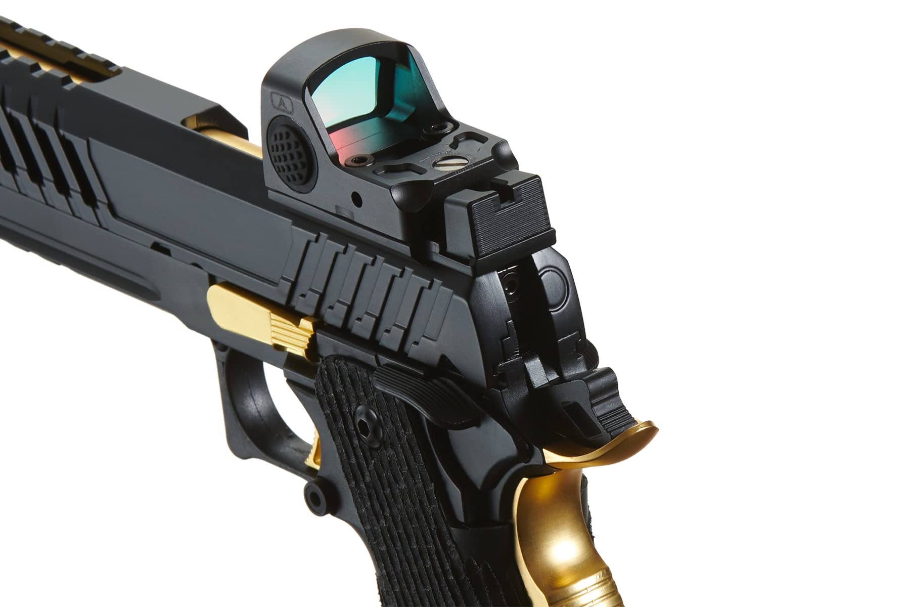 Lancer Tactical Knightshade Hi-Capa Gas Blowback Airsoft Pistol with Red Dot Mini Sight (Black/Gold)