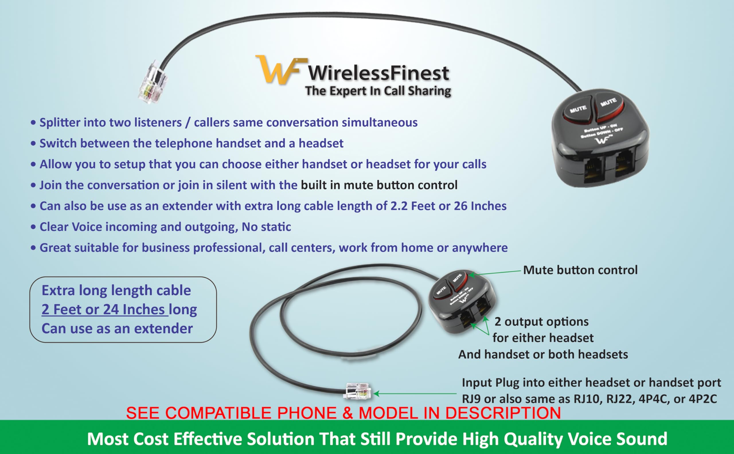 Telephone Training Adapter Y Splitter+Mute Button for Headset for Nortel Meridican, Norstar, Avaya, Ashtra, Mitel, Polycom, Ge and Other IP Phone