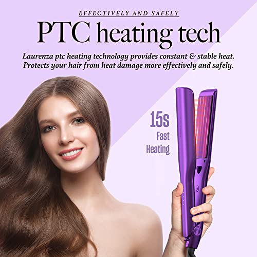 Milano by Laurenza Hair Straightener and Curler 2 in 1, SuperMax Design 8.5 Inch² Extra-Large 3D Floating Ceramic Flat Iron, Dual Voltage Straightening Irons with 20 Million cm³ Anion Outlet (Purple)