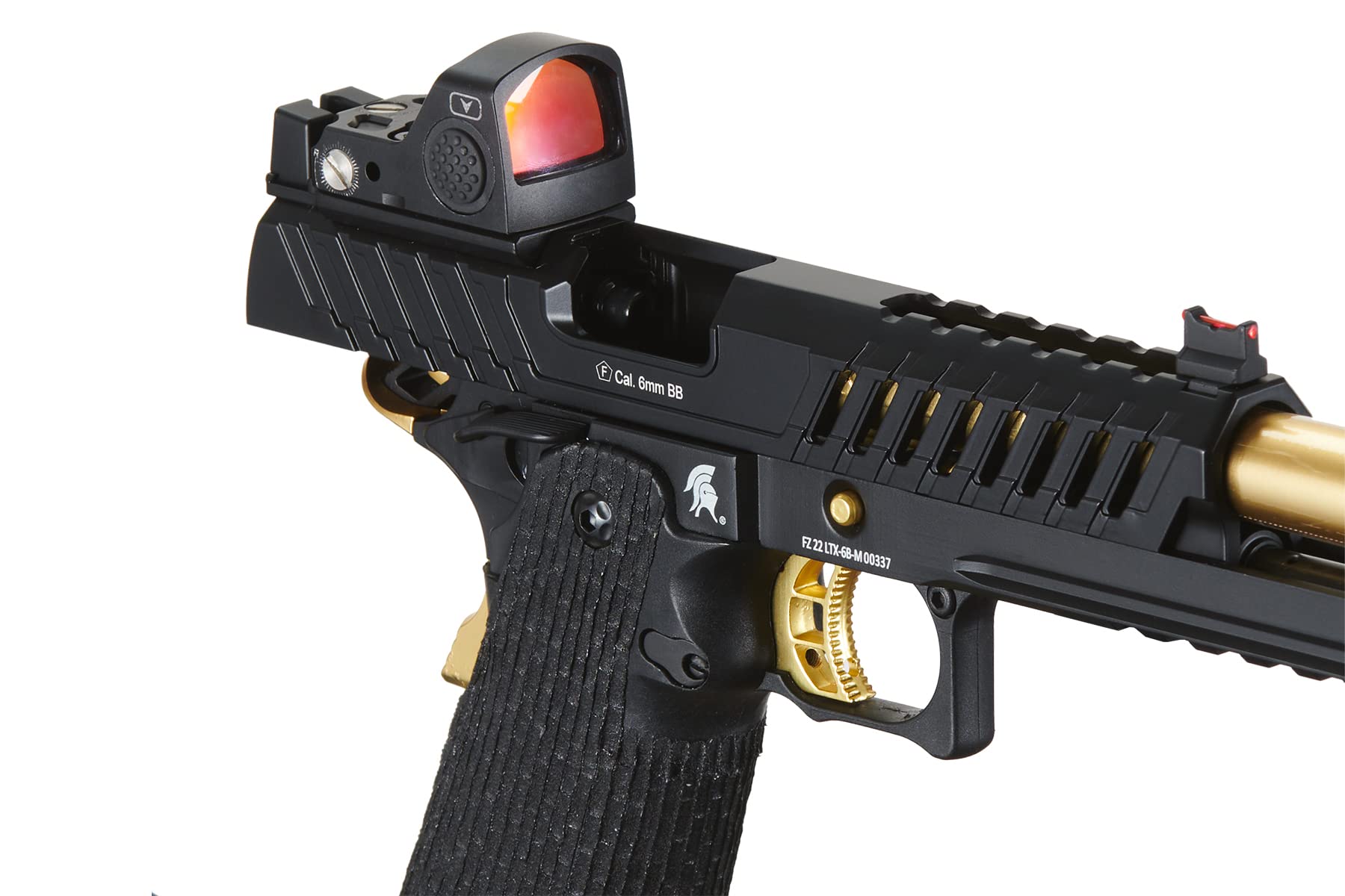 Lancer Tactical Knightshade Hi-Capa Gas Blowback Airsoft Pistol with Red Dot Mini Sight (Black/Gold)