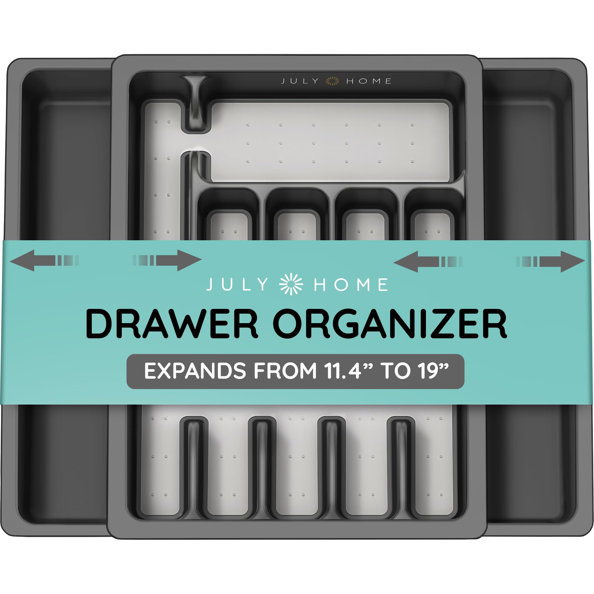 JULY HOME Expandable Kitchen Drawer Organizer - Convenient Plastic Flatware Drawer Organizer / Utensil Holder and Cutlery Tray Multipurpose Organizer Silverware Tray for Drawer Apartment Essentials
