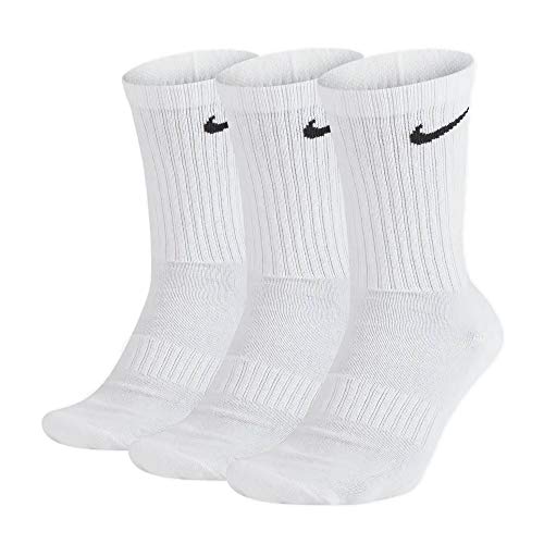 Nike Everyday Cushion Crew Training Socks, Unisex Socks with Sweat-Wicking Technology and Impact Cushioning (3 Pair), White/Black,Medium