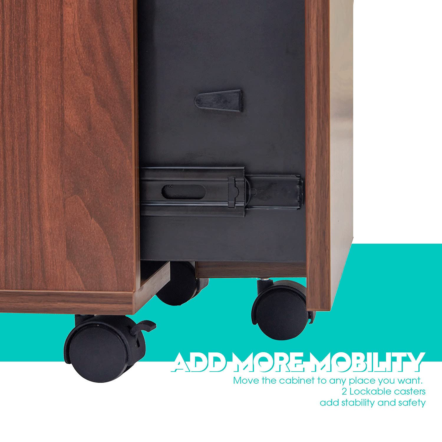 3 Drawer Mobile File Cabinet with Lock Under Desk Wood Pedestal Filing Storage Fully Assembled Except Casters for Home Office, Walnut