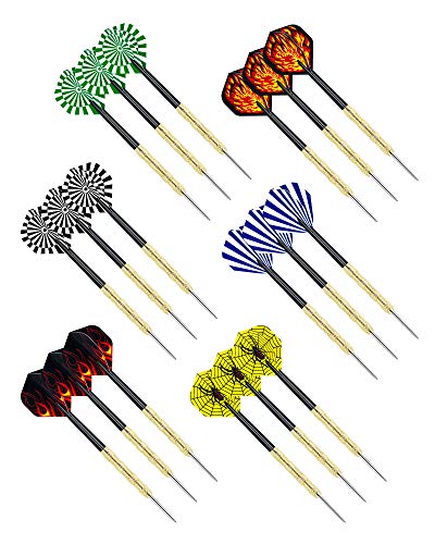CIKKUE Steel Tip Darts, 18 Pack Premium Professional Dartboard Darts Metal Tip Set with 4 Extra Flights Flight Protectors Tools Men Gift