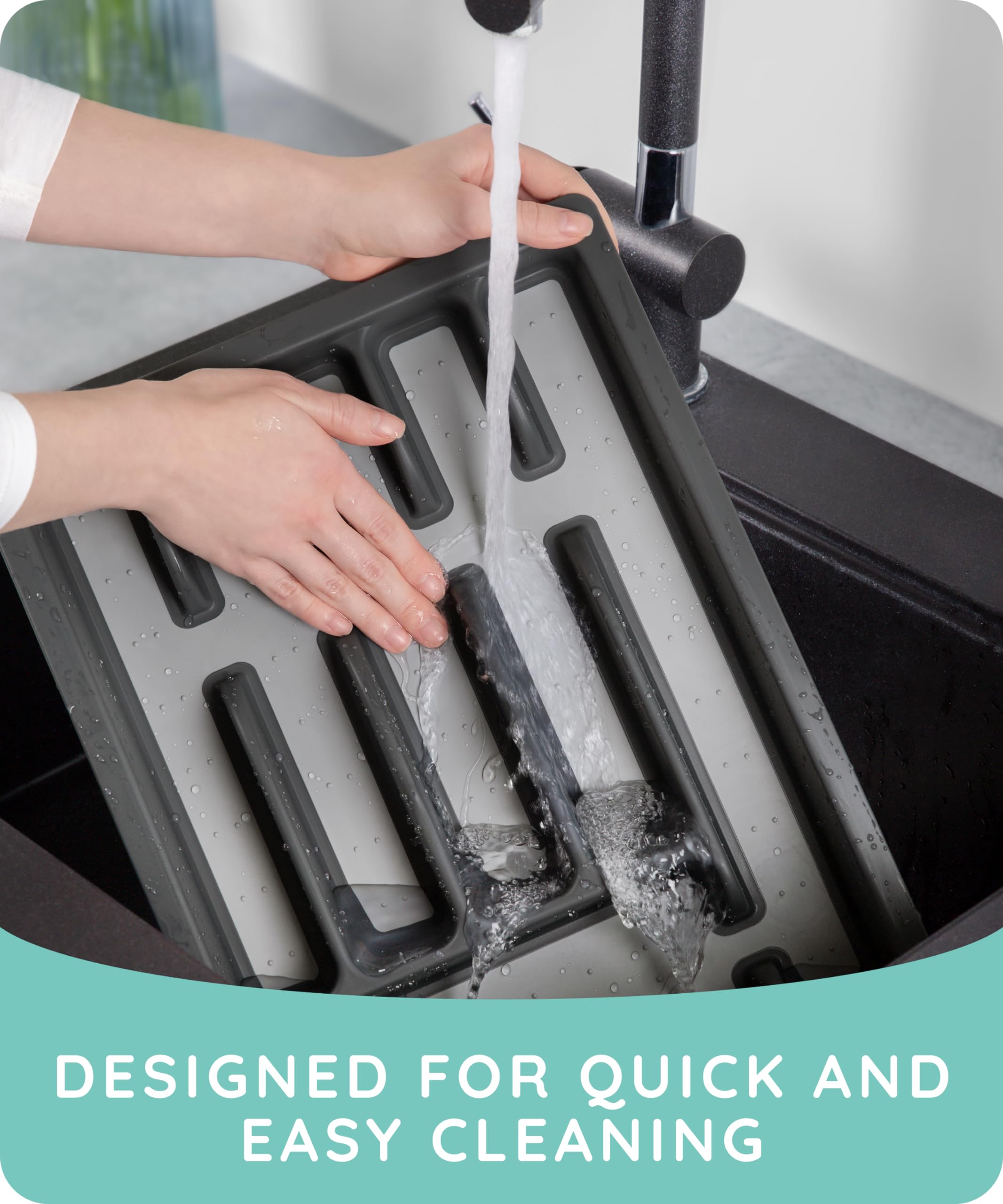 JULY HOME Expandable Kitchen Drawer Organizer - Convenient Plastic Flatware Drawer Organizer / Utensil Holder and Cutlery Tray Multipurpose Organizer Silverware Tray for Drawer Apartment Essentials