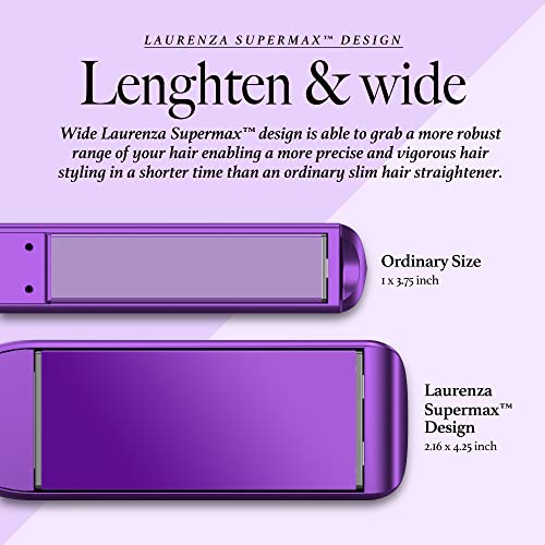 Milano by Laurenza Hair Straightener and Curler 2 in 1, SuperMax Design 8.5 Inch² Extra-Large 3D Floating Ceramic Flat Iron, Dual Voltage Straightening Irons with 20 Million cm³ Anion Outlet (Purple)