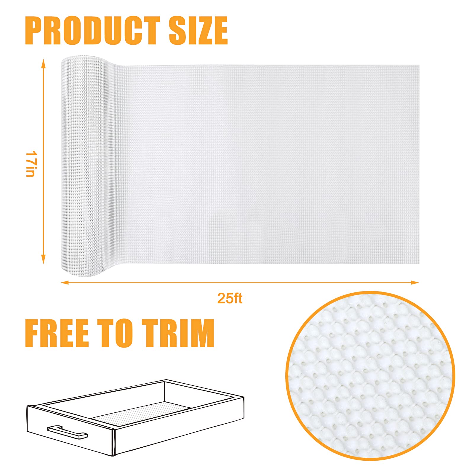 BAKHUK Grip Shelf Liner, Non-Adhesive 17 Inch x 25 Feet Cabinet Liner Durable Organization Liners for Kitchen Cabinets Drawers Cupboards Bathroom Storage Shelves (White)