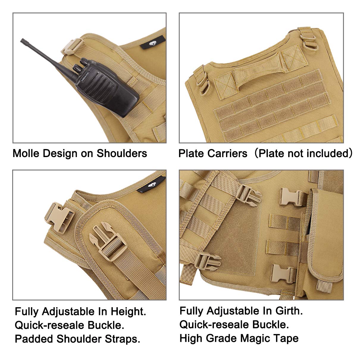 MGFLASHFORCE Tactical Airsoft Vest Adjustable Modular Paintball Vest (Tan)