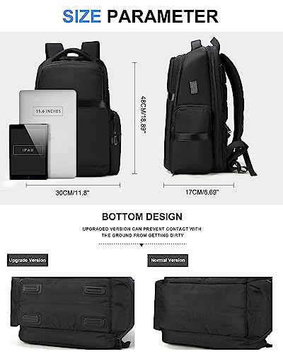 Travel Laptop Backpack for Men, Waterproof Anti Theft Backpack for Women, Hiking Backpacks with USB Type-C Charging, Business Back pack Daypack, Black Upgrade