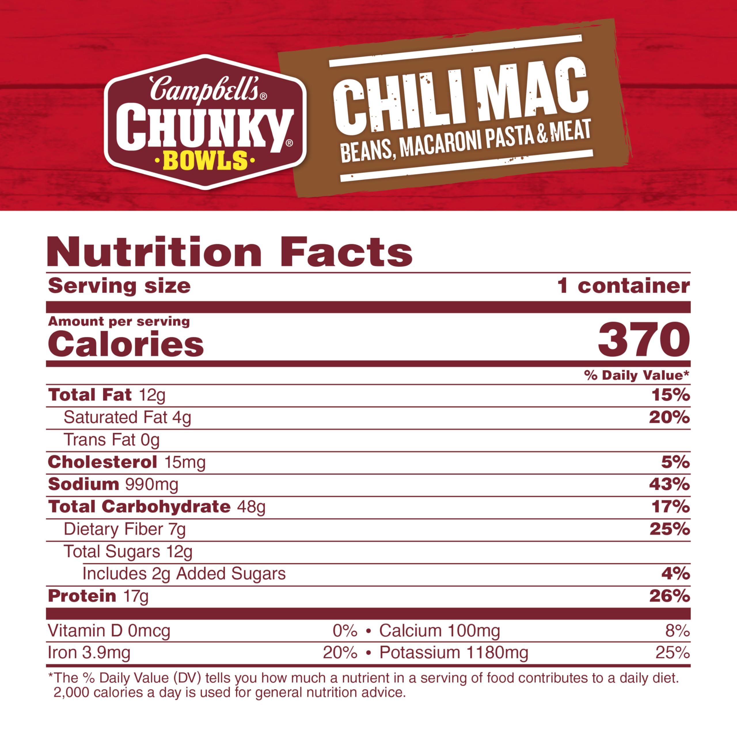 Campbell's Chunky Soup, Chili Mac Soup, 15.25 oz Microwavable Bowl (Case of 8)
