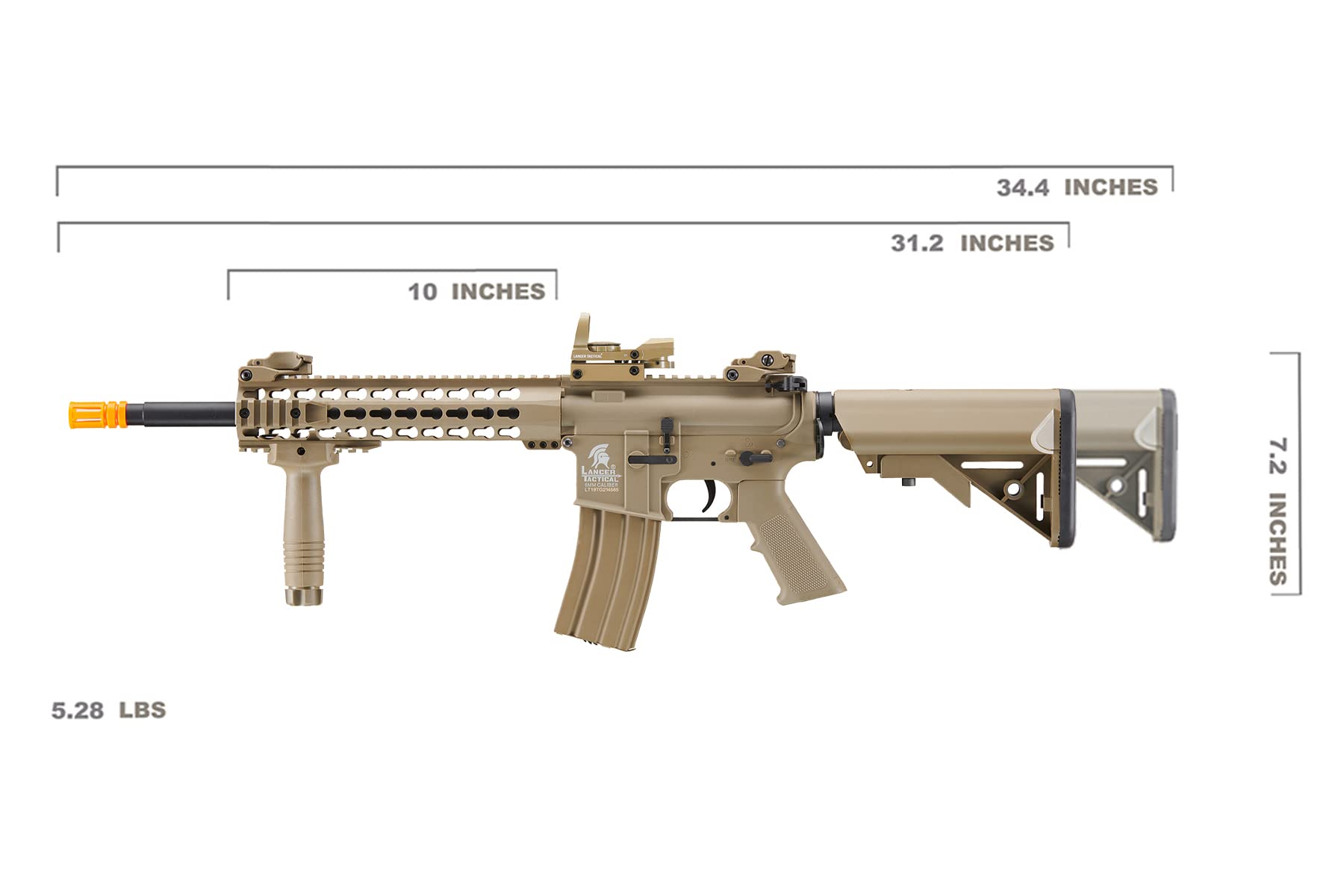 Lancer Tactical Gen 2 M4 Carbine 10'' Keymod Piactinny Polymer Airsoft Gun with Red Dot & Grip - Includes 9.6v Nimh Battery, Charger, and 1000 Rounds of 0.20g BBS
