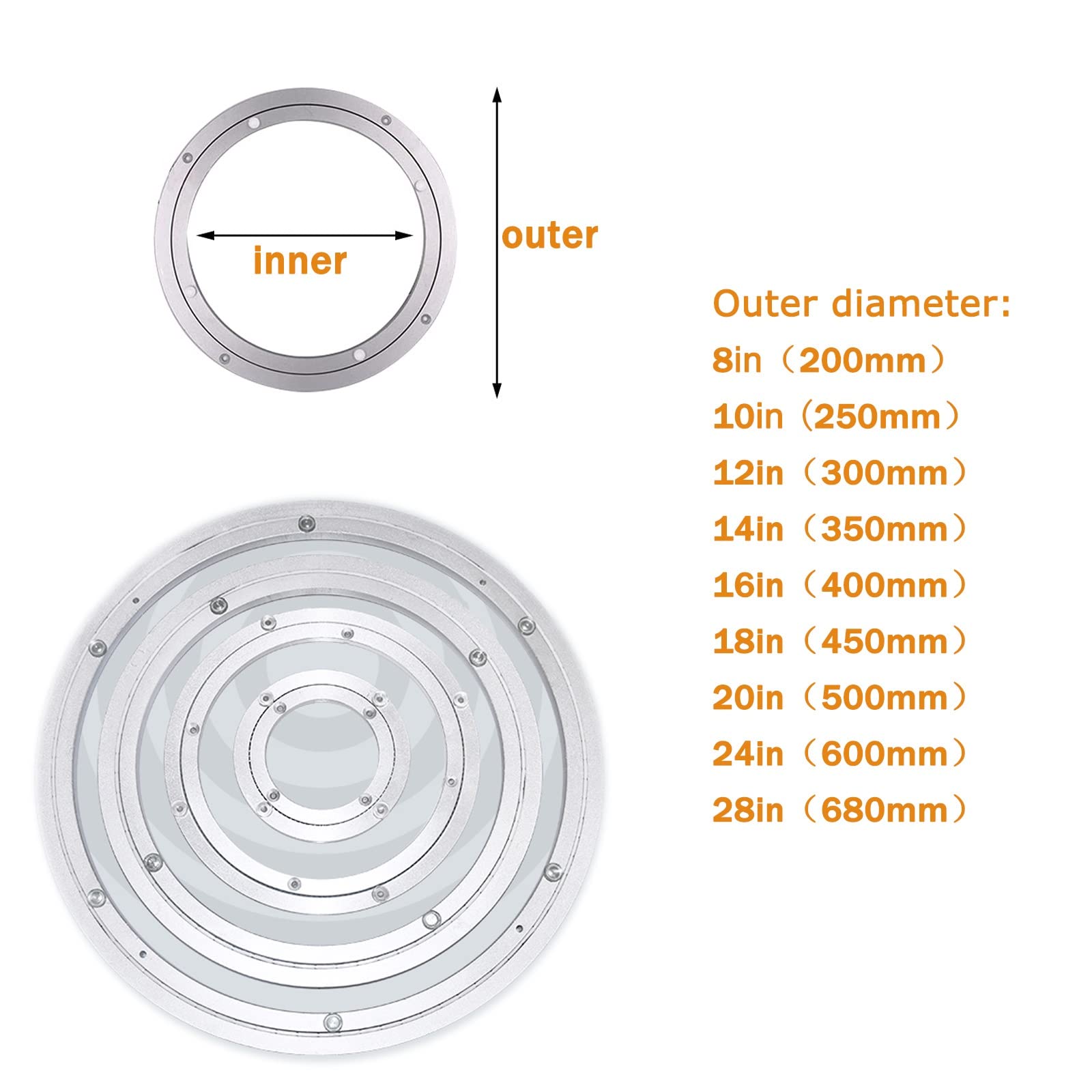 Lazy Susan Ball Bearing Turntable Base Bearing Hardware Heavy Duty Aluminum Alloy For Heavy Loads Silent For Glass, Granite Or Wood Kitchen Ding Table