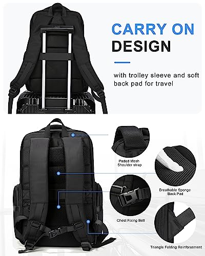 Travel Laptop Backpack for Men, Waterproof Anti Theft Backpack for Women, Hiking Backpacks with USB Type-C Charging, Business Back pack Daypack, Black Upgrade