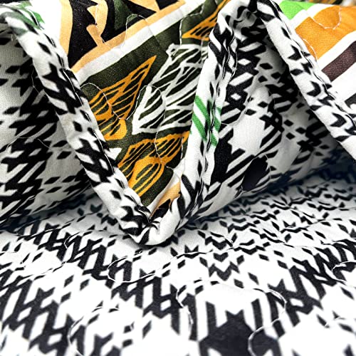 Mocaletto Boho Quilts Queen Size,Reversible Rustic Deer Lodge Cabin Quilt Set,Patchwork Green Bedding Set with Pillow Shams,Bohemian Stripes Bedspread,Lightweight Microfiber Coverlet