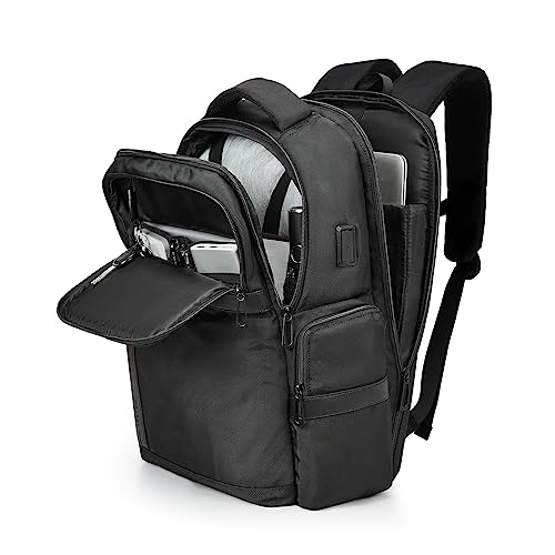 Travel Laptop Backpack for Men, Waterproof Anti Theft Backpack for Women, Hiking Backpacks with USB Type-C Charging, Business Back pack Daypack, Black Upgrade