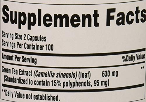 Puritans Pride Green Tea Standardized Extract 315 Mg Capsules, 200 Count