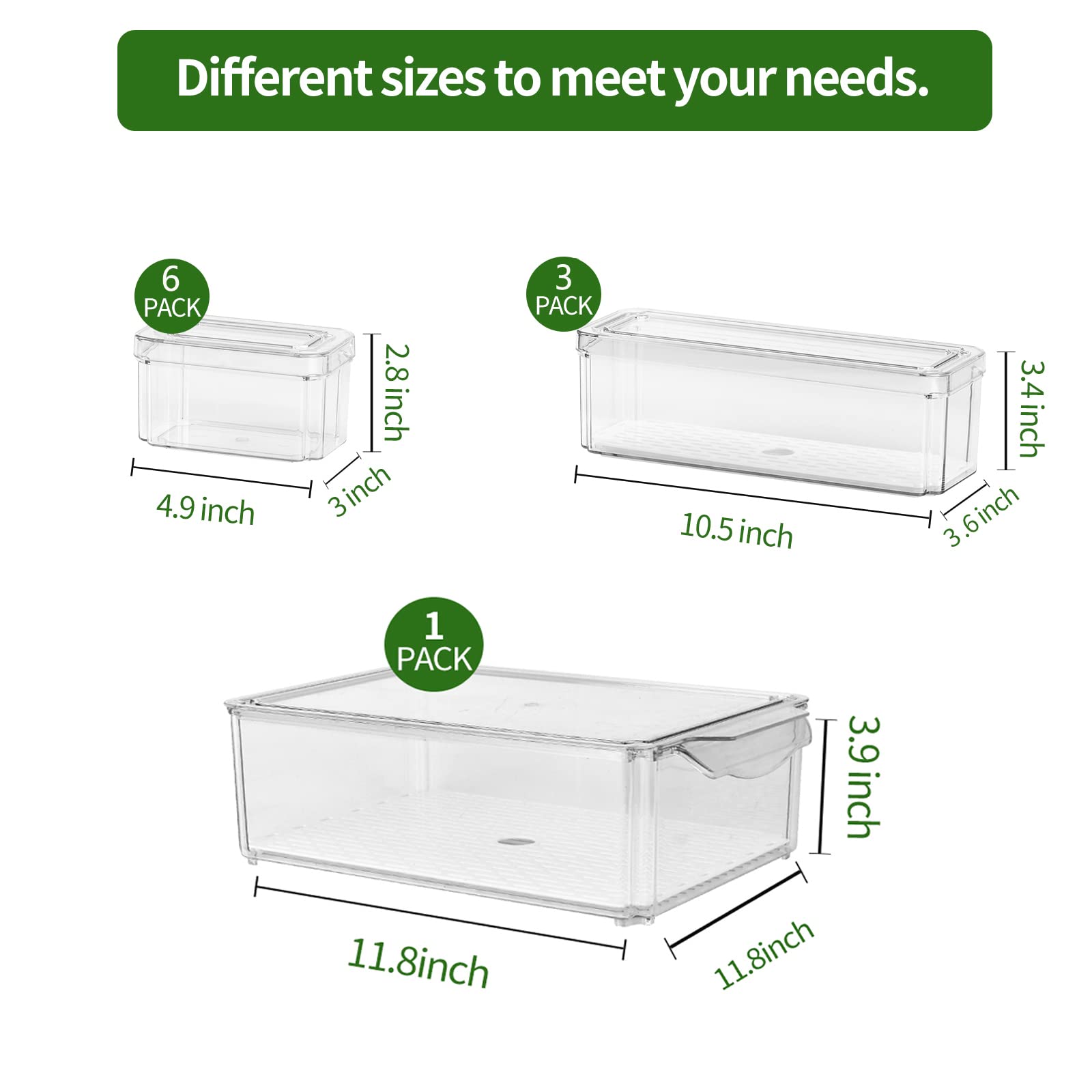 Yustuf 10-pack Clear Stackable Refrigerator Organizer Bins with 4 liners, Plastic Pantry Organization and Storage Bins with lids Vegetable Fruit Storage Containers for Fridge