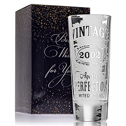 21st Birthday Shot Glass with Engraving, Funny Birthday Gifts for Him or Her Turning 21, 2 oz Shot Glass for a Happy Birthday Present or 21st Birthday Party Decorations or Party Favors Vintage 2002