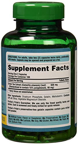 Puritans Pride Green Tea Standardized Extract 315 Mg Capsules, 200 Count