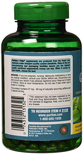 Puritans Pride Green Tea Standardized Extract 315 Mg Capsules, 200 Count
