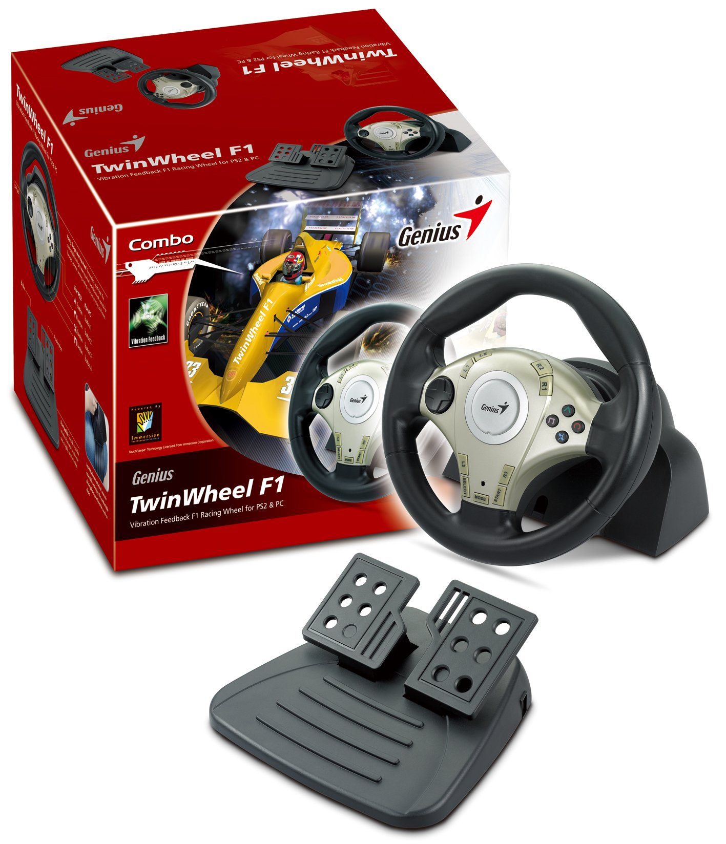 Genius TwinWheel F1 Vibration Feedback F1 Racing Wheel for PS2 and PC