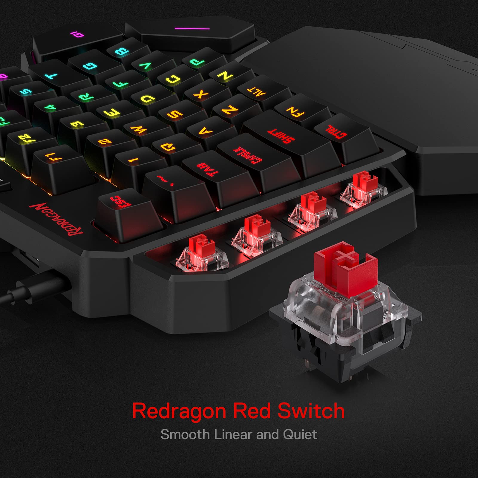 Redragon K585 DITI Wired One-Handed RGB Mechanical Gaming Keyboard, 42 Keys Type-C Professional Gaming Keypad w/Upgraded Hot-Swappable Socket, 7 Onboard Macro Keys & Detachable Wrist Rest