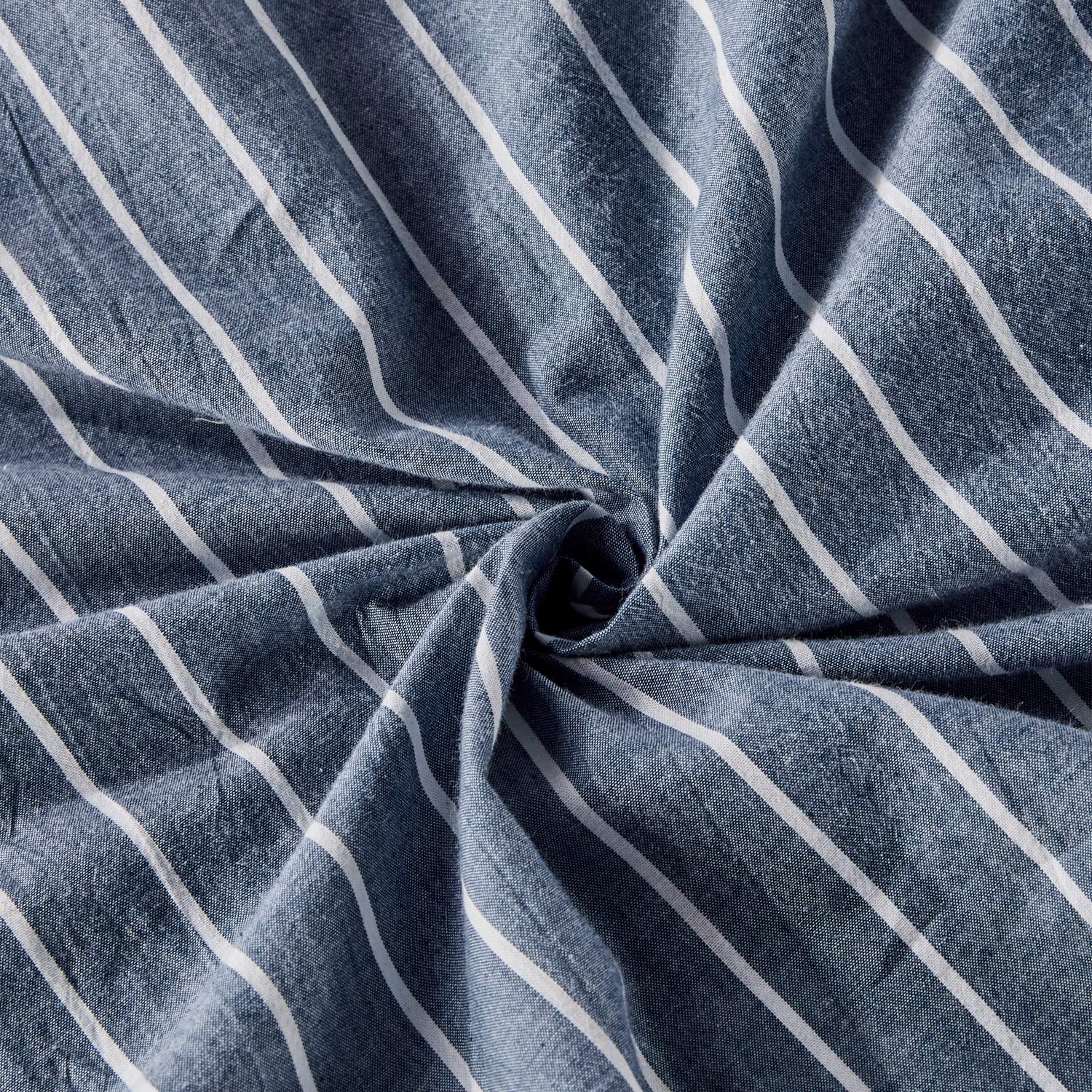 JELLYMONI Pinstriped 100% Washed Cotton Linen Like Duvet Cover Set, 3 Pieces Luxury Soft Bedding Set with Buttons Closure, Blue Stripes Pattern Printed Duvet Cover King Size(No Comforter)