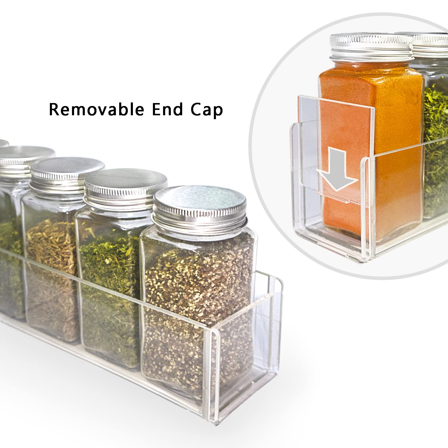 VAEHOLD Adhesive Acrylic Spice Rack with Nano Double Sided Tape Wall Mount Organizer Clear Wall Spice Rack With Shelf Ends for Kitchen Cabinet Door - 2 Pack 11 4/5‘’ Shelves