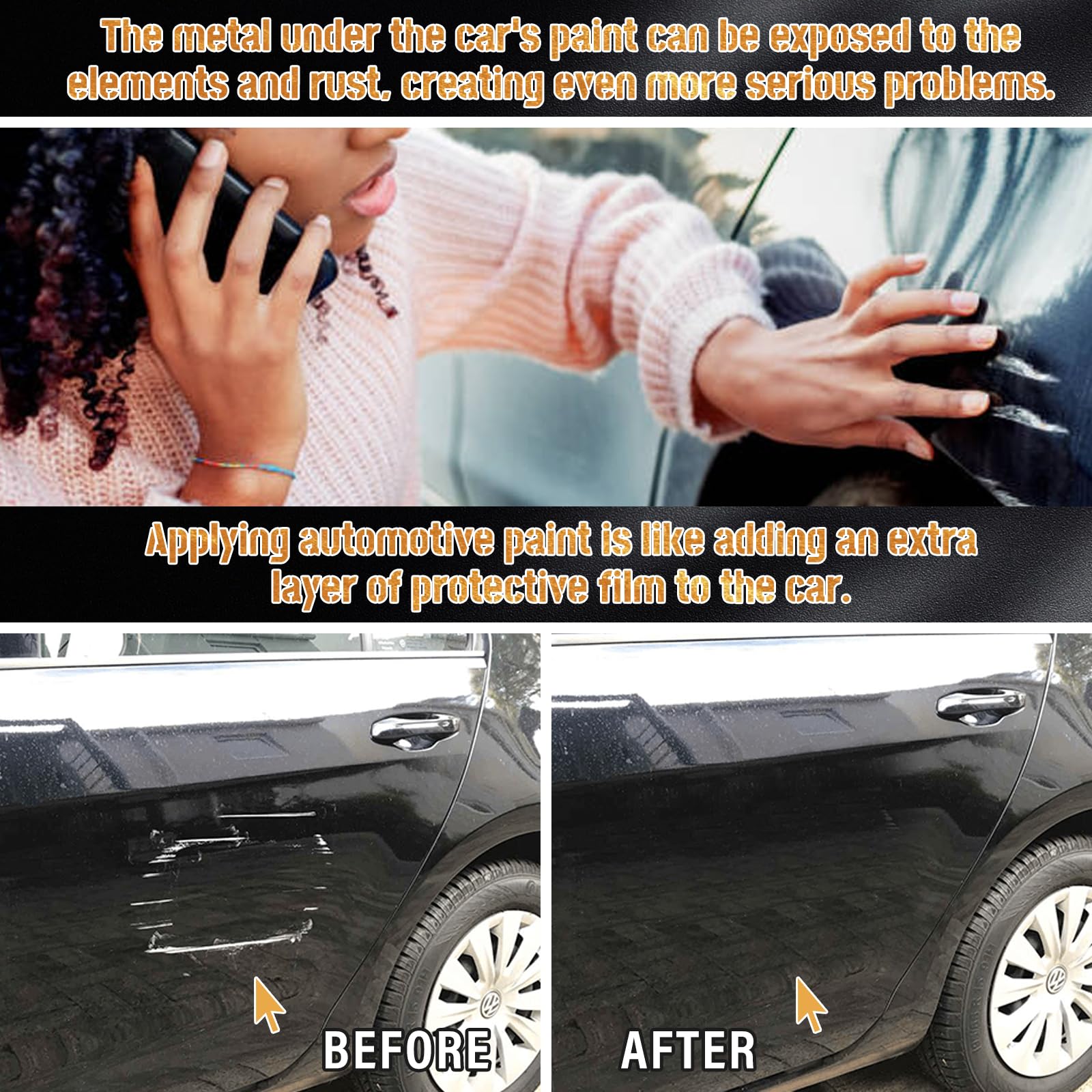 Black Touch Up Paint for Cars, Black Car Paint Scratch Repair, 2 in 1 Auto Touch up Paint Pen, Special-Purpose Car Touch Up Paint Universal Color Black 0.7 oz