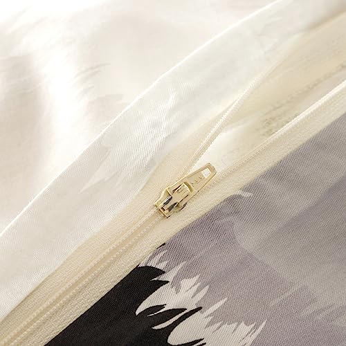 YuHeGuoJi Abstract Geometric Duvet Cover King 100% Cotton Gradient Striped Duvet Cover 3 Pcs Set 1 Black and White Stripe Duvet Cover with Zipper Ties 2 Pillowcases Neutral Wave Patterned Bedding