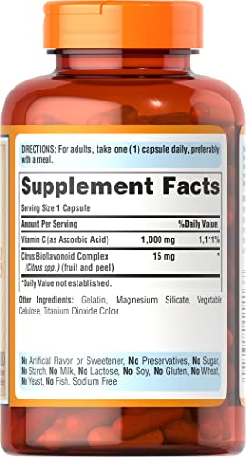 Puritan's Pride Vitamin C with Bioflavonoids for Immune System Support & Skin Health Capsules