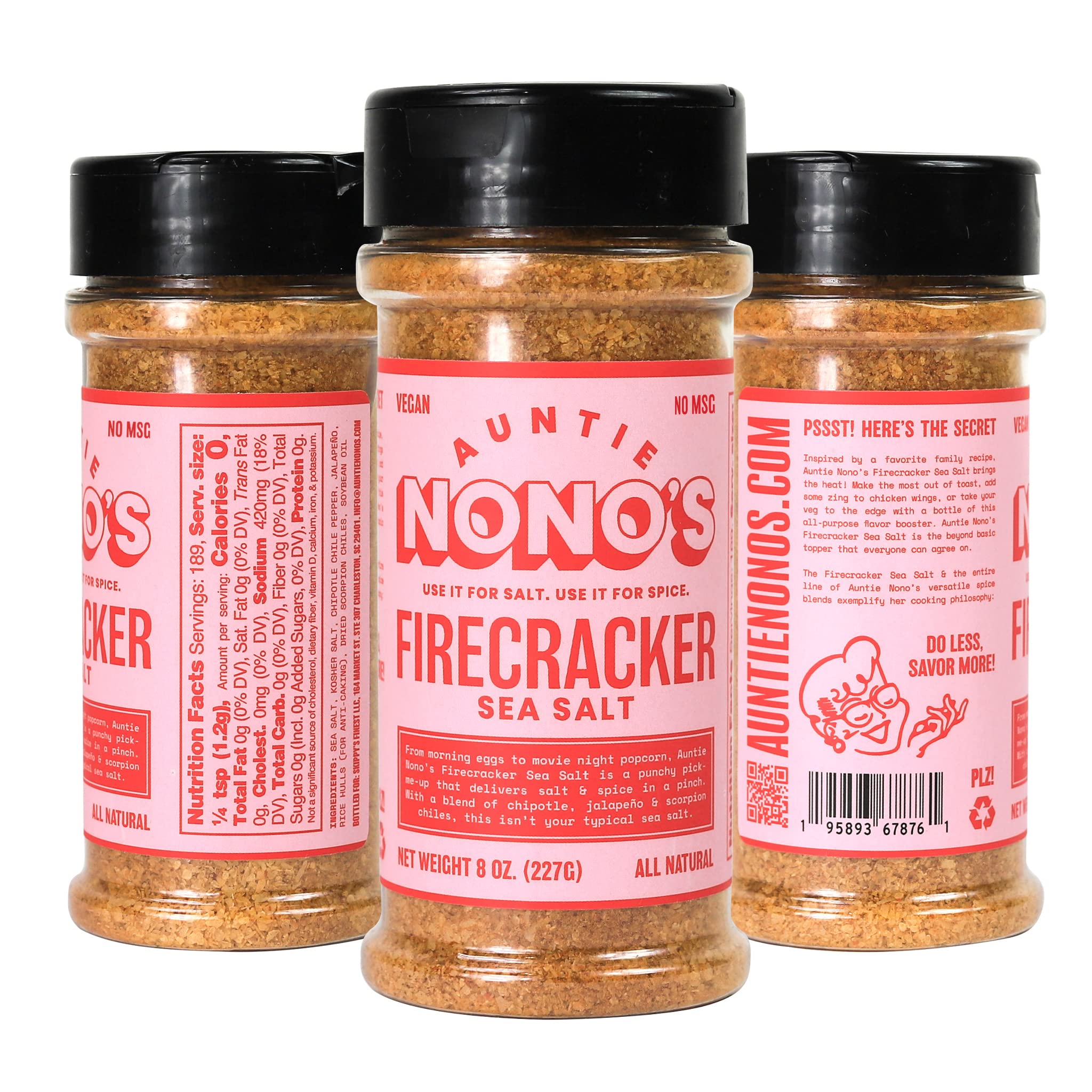Auntie Nonoâs Firecracker Sea Salt Seasoning - Hot Jalapeno Seasoning Salt - Organic Sea Salt Infused Seasoning - Spicy Salt Pepper Seasoning for Soups, Salads, Pizza, Popcorn.