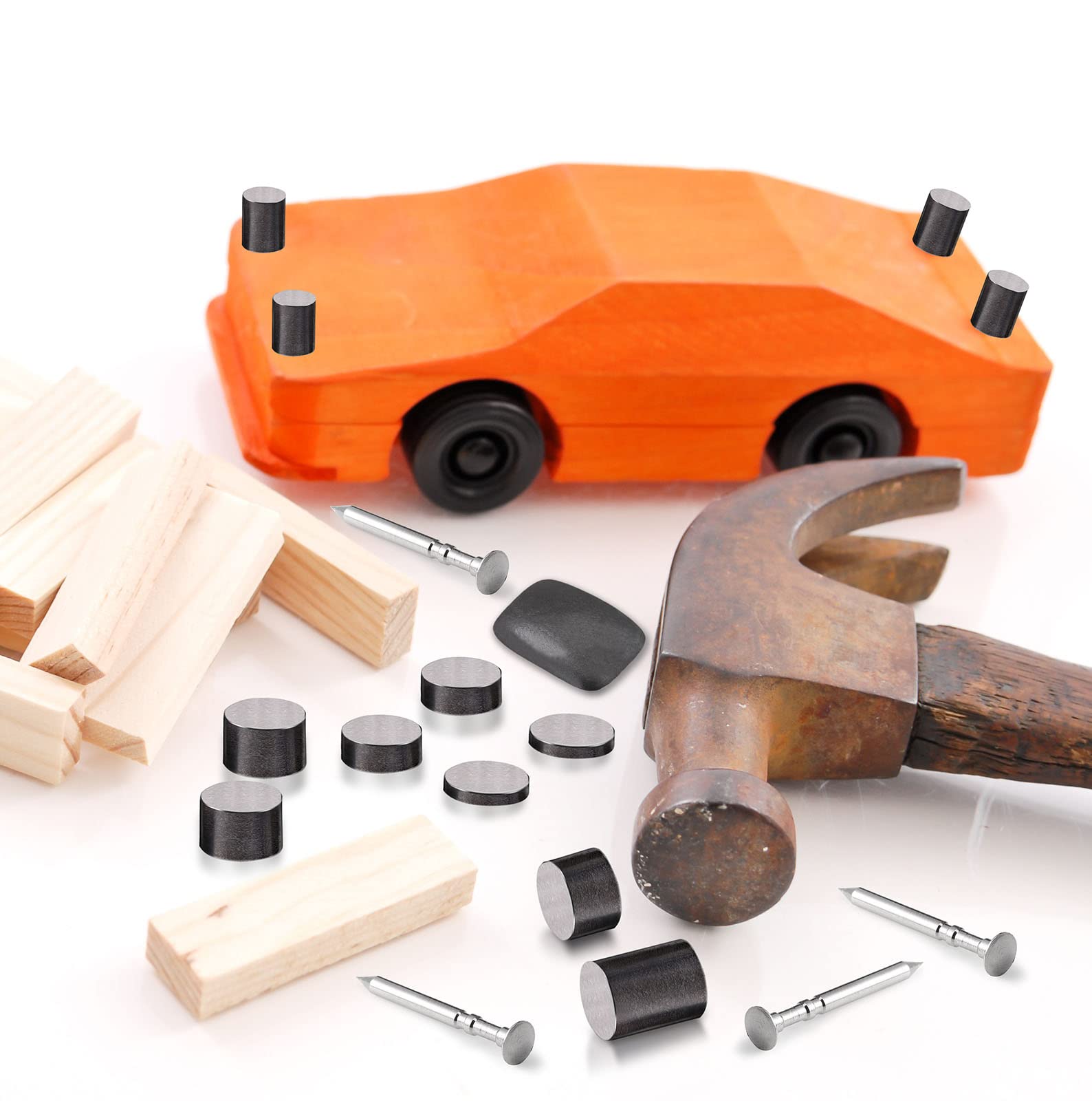 4.625 Ounces Tungsten Weight Tungsten Putty Weights and 4 Pcs Polished Axle Cylinder Weight Wood Car Incremental Weights Compatible with Pinewood Derby Car Weights