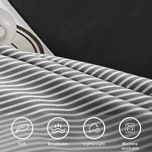 ETDIFFE Grey White Striped Comforter Set Full Size, 3pc Modern Gray Vertical Stripes Pattern Bed Set - Soft & Lightweight Pinstripe Microfiber Down Alternative Comforter (80x90) for Women Men