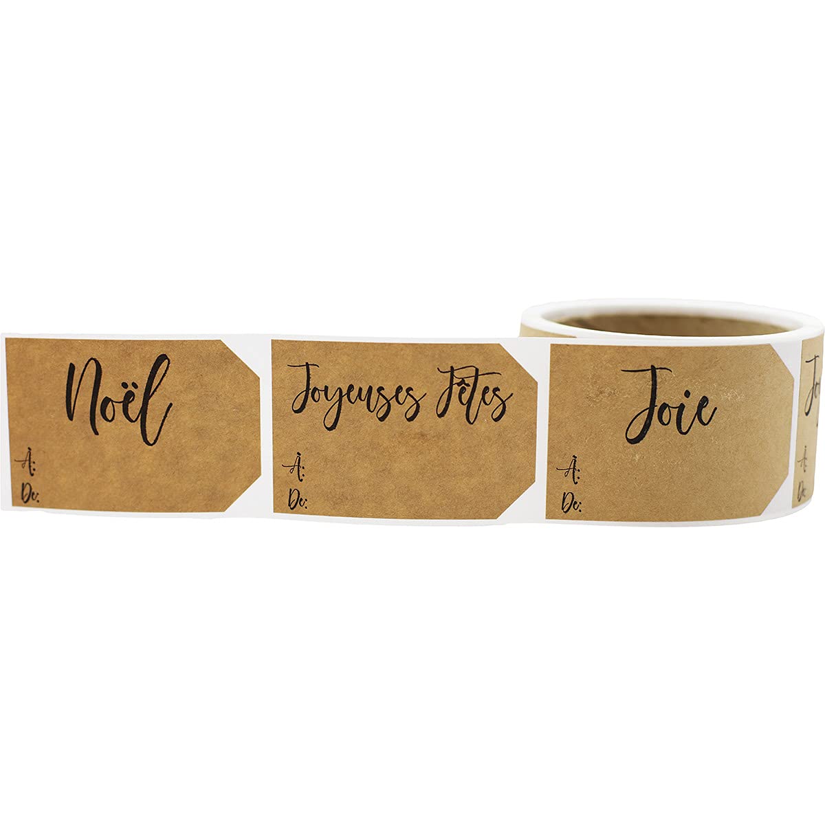 French Natural Kraft Charming Christmas Holiday Gift Tag Stickers 2 x 3 Inch 100 Total Labels