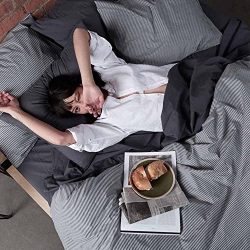 ETDIFFE Grey White Striped Comforter Set Full Size, 3pc Modern Gray Vertical Stripes Pattern Bed Set - Soft & Lightweight Pinstripe Microfiber Down Alternative Comforter (80x90) for Women Men