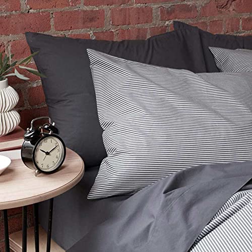 ETDIFFE Grey White Striped Comforter Set Full Size, 3pc Modern Gray Vertical Stripes Pattern Bed Set - Soft & Lightweight Pinstripe Microfiber Down Alternative Comforter (80x90) for Women Men