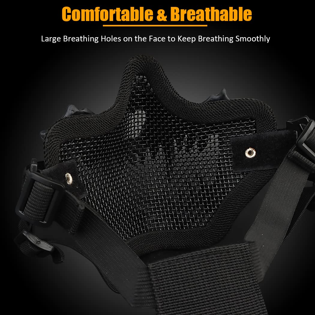 Yzpacc Airsoft Half Face Skull Masks Tactical Face Protection Mesh Mask for Halloween Paintball CS Hunting