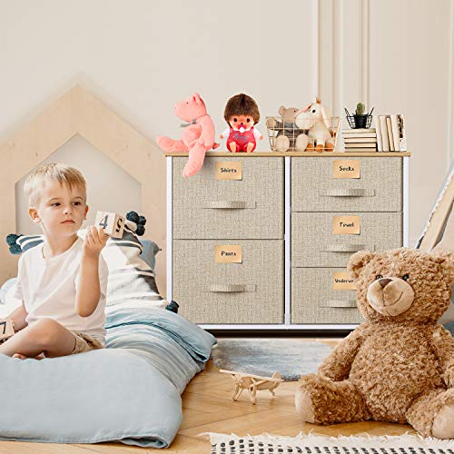 Pipishell Fabric Dresser, 5 Drawer Storage Chest Tower, Organizer Unit for Bedroom, Hallway, Entryway, Closets and Living Room -Sturdy Steel Frame, Wood Top, Easy Pull