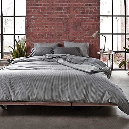 ETDIFFE Grey White Striped Comforter Set Full Size, 3pc Modern Gray Vertical Stripes Pattern Bed Set - Soft & Lightweight Pinstripe Microfiber Down Alternative Comforter (80x90) for Women Men