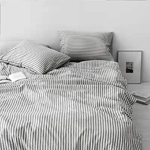 ETDIFFE Grey White Striped Comforter Set Full Size, 3pc Modern Gray Vertical Stripes Pattern Bed Set - Soft & Lightweight Pinstripe Microfiber Down Alternative Comforter (80x90) for Women Men