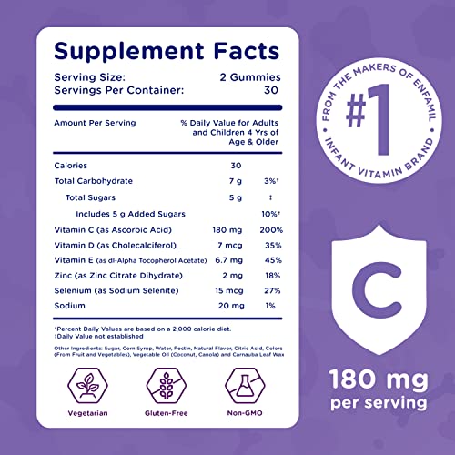 Enfakid Elderberry Daily Gummy Multivitamin: Vitamin C, D & E, Selenium & Zinc, Elderberry Flavored Immune Support Gummies for Kids, high in antioxidants, gelatin free & vegetarian, 60 count