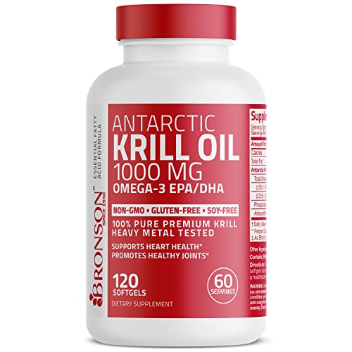 Bronson Antarctic Krill Oil 1000 mg with Omega-3s EPA, DHA, Astaxanthin and Phospholipids 120 Softgels (60 Servings)
