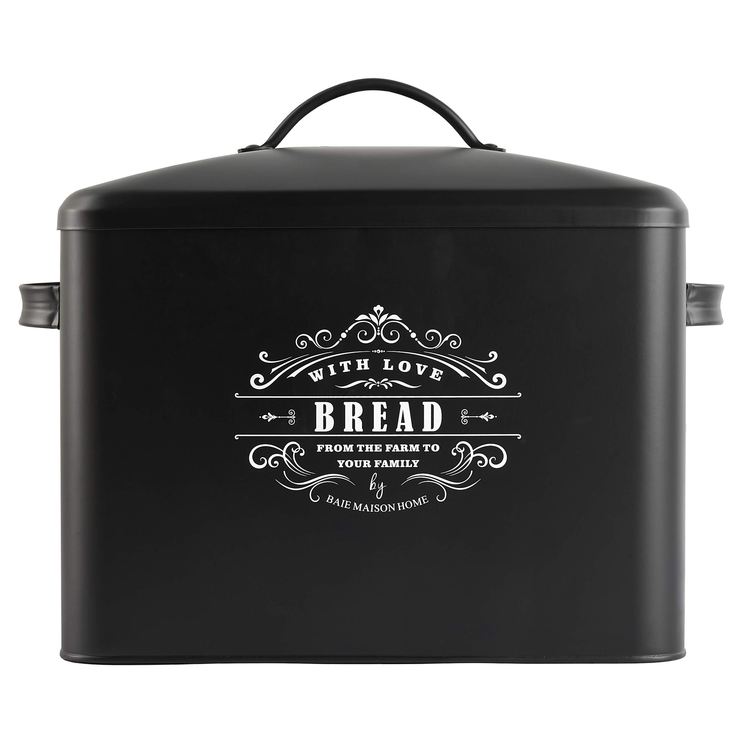 Extra Large Black Bread Box - Bread Boxes for Kitchen Counter Holds 2+ Loaves for All Your Bread Storage - Bread Container Counter Organizer to Suit Farmhouse Kitchen Decor, Vintage Kitchen, Rustic (Bread Box)