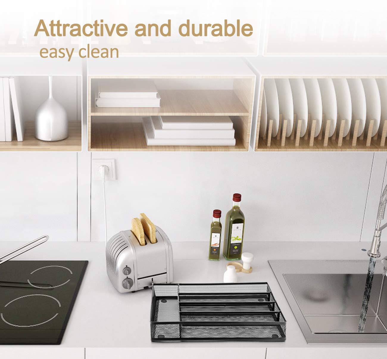 49-Piece Silverware Set with Flatware Drawer Organizer, HaWare Heavy Duty Stainless Steel Cutlery Set for 8, Kitchen Utensils Tableware with Steak Knife Dinner Fork Knife Spoon & Tray, Mirror Finished