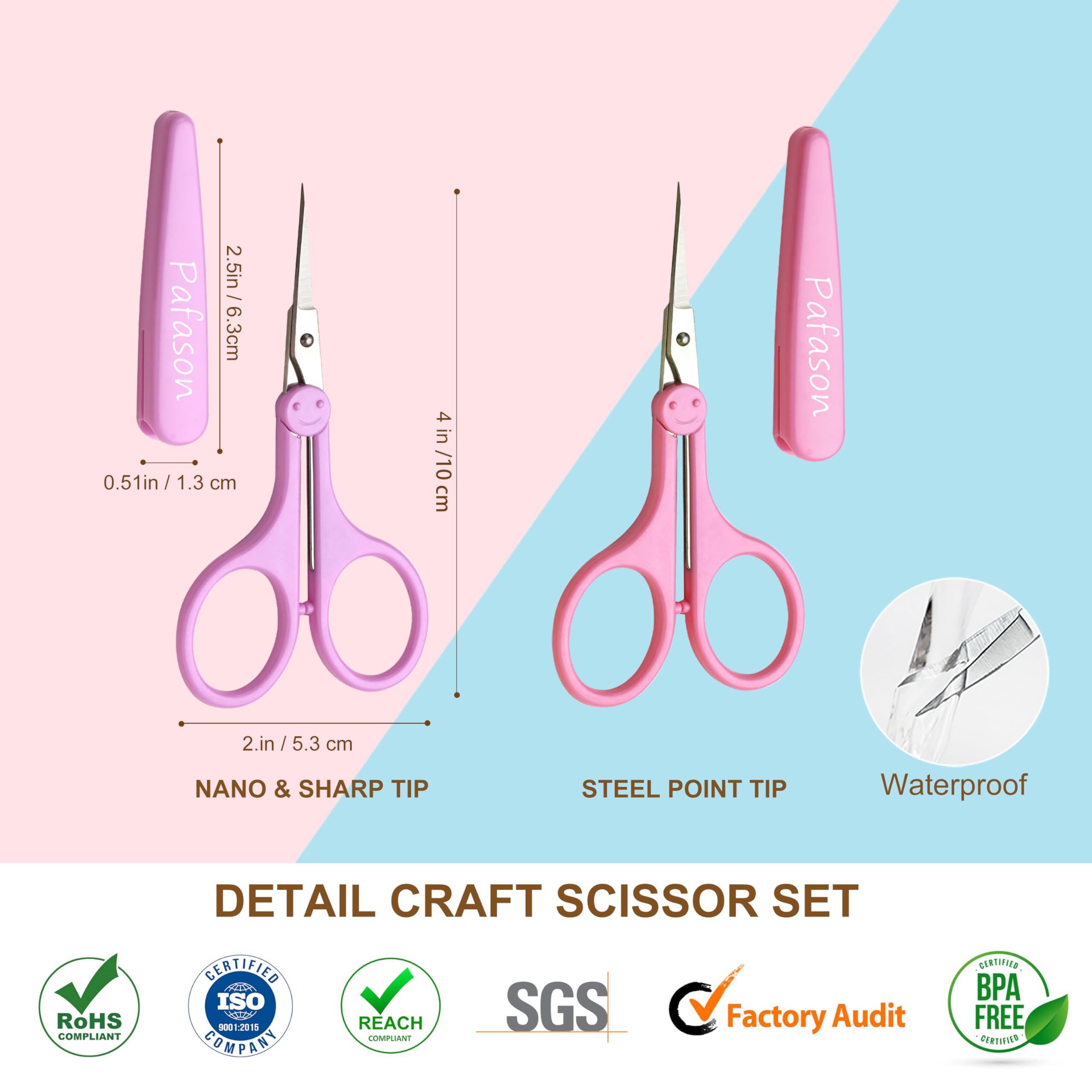 PAFASON 4" Stainless Steel Detail Craft Scissors Set with Straight & Precise Tips & Safety Cover Ideal for Scrapbooking, Paper Cutting, Sewing, Crafting, Quilting
