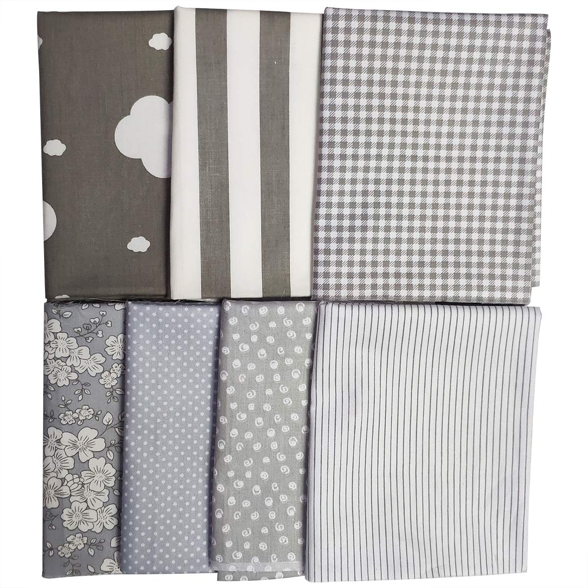 Misscrafts 7pcs Quilting Fabric 100% Cotton Craft Fabric Bundle Squares Grey Fat Quarters 18" x 22" for Patchwork DIY Sewing Scrapbooking